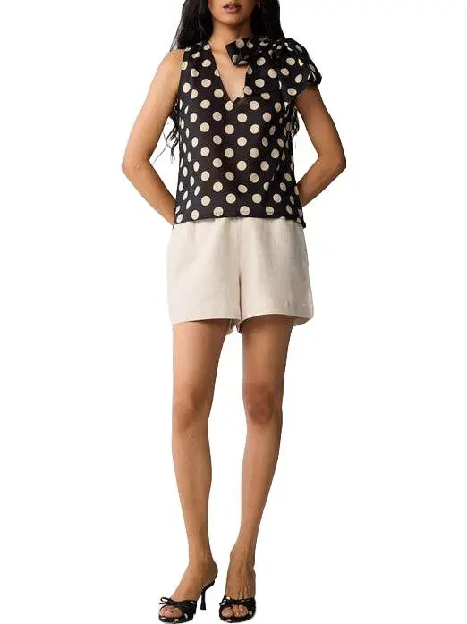REISTOR V-neck Polka Dot Top With Bow Detail - Midnight Confetti