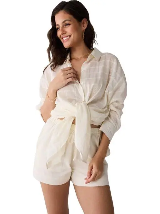 REISTOR Textured Check Oversized Shirt And Relaxed Fit Shorts Set - Textured Checks