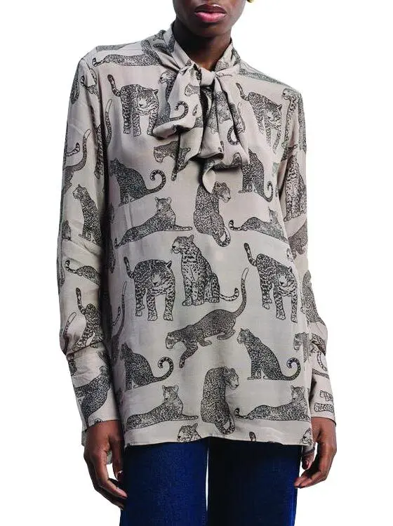 REISTOR Animal Print Front-tie Blouse - Feral Whispers