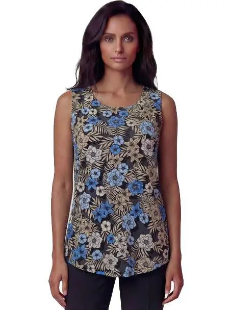 LORDS OF HARLECH Tropical Floral Sleeveless Tank - Tropical Mix Black