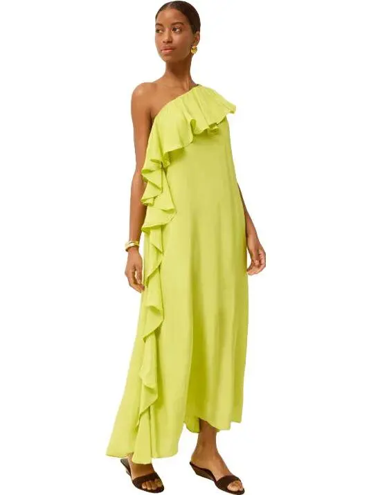 MARIE OLIVER Mora One-shoulder Ruffled Midi Dress - Apple