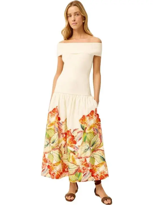 MARIE OLIVER Daniella Off-the-shoulder Mixed Media Maxi Dress With Floral Print - Sonnet