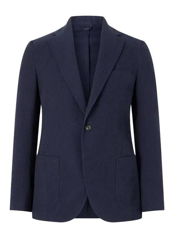 DE PETRILLO Cotton-seersucker Suit Jacket - Blue