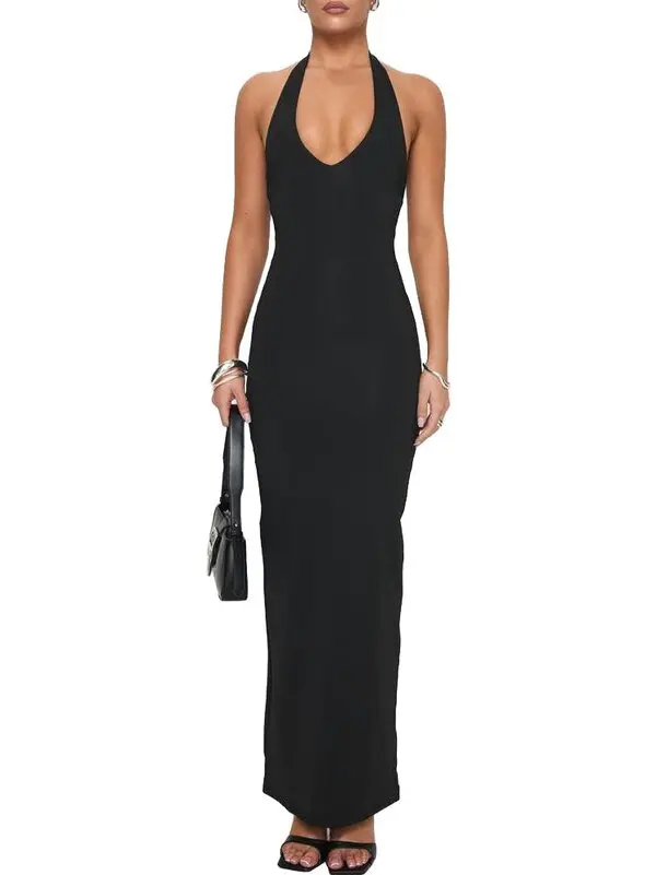 Princess Polly Halterneck V-neck Maxi Dress - Black