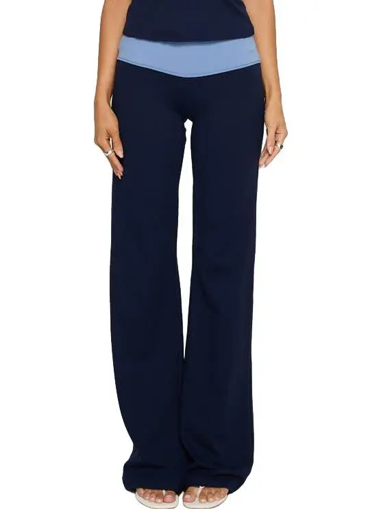 Princess Polly Kobee Contrast Waist Flare Jersey Pants - Navy/light Blue