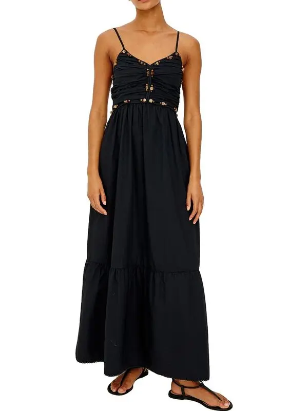 Rails Ivana Polished Stone Detail Cotton Maxi Dress - Black
