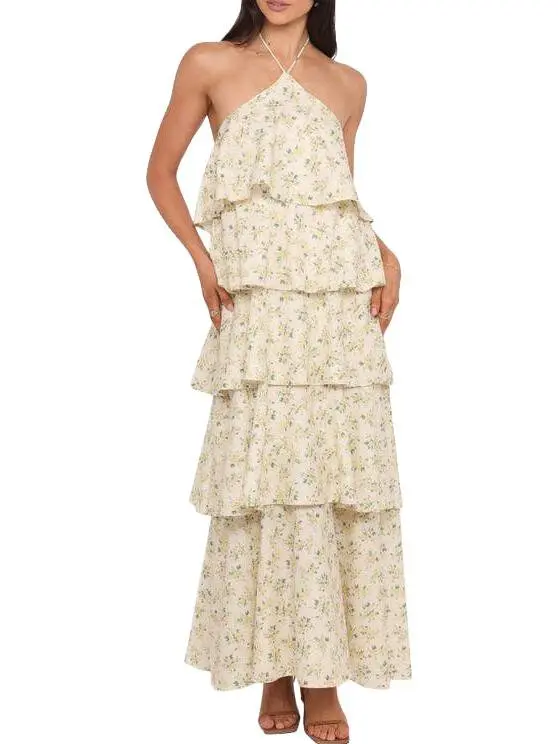 PETAL & PUP Darlia Tiered Floral Print Maxi Dress - Yellow Floral