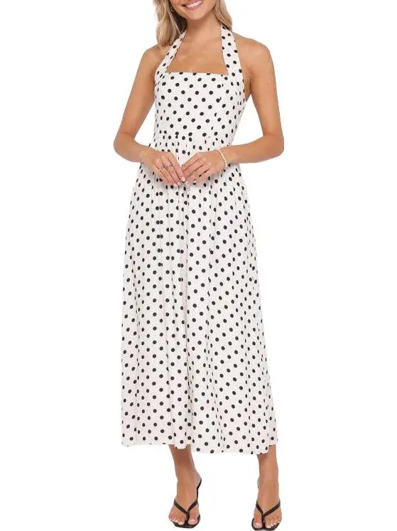 PETAL & PUP Polka Dot Halterneck Maxi Dress - White Polka Dot