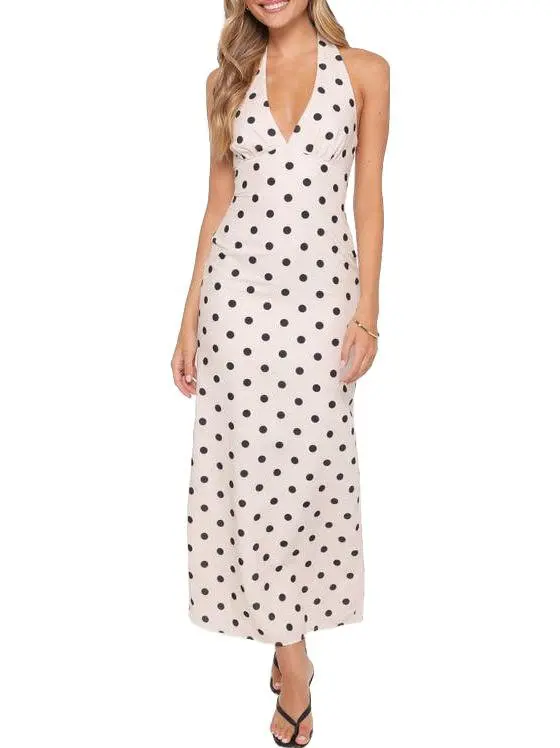 PETAL & PUP Polka Dot Halter Maxi Dress - White Polka Dot
