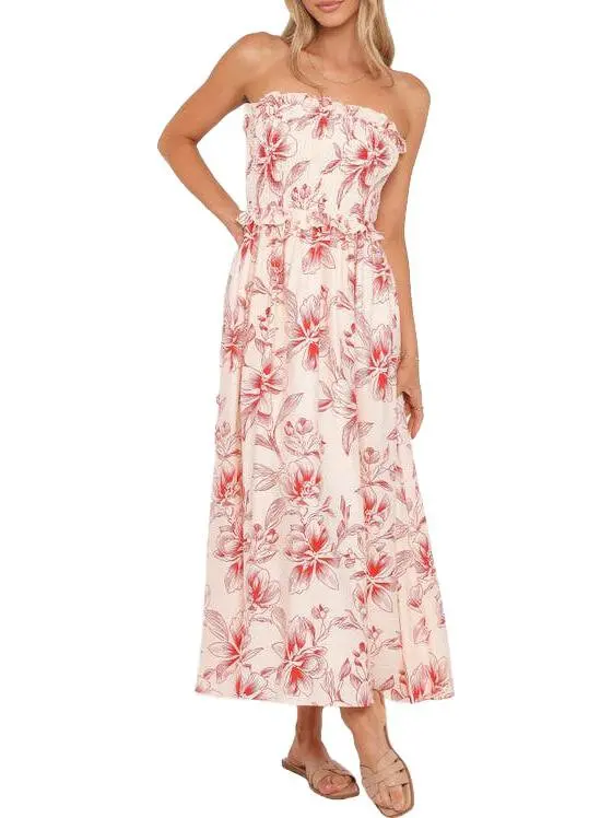 PETAL & PUP Aviana Floral Print Strapless Midi Dress - Red Floral