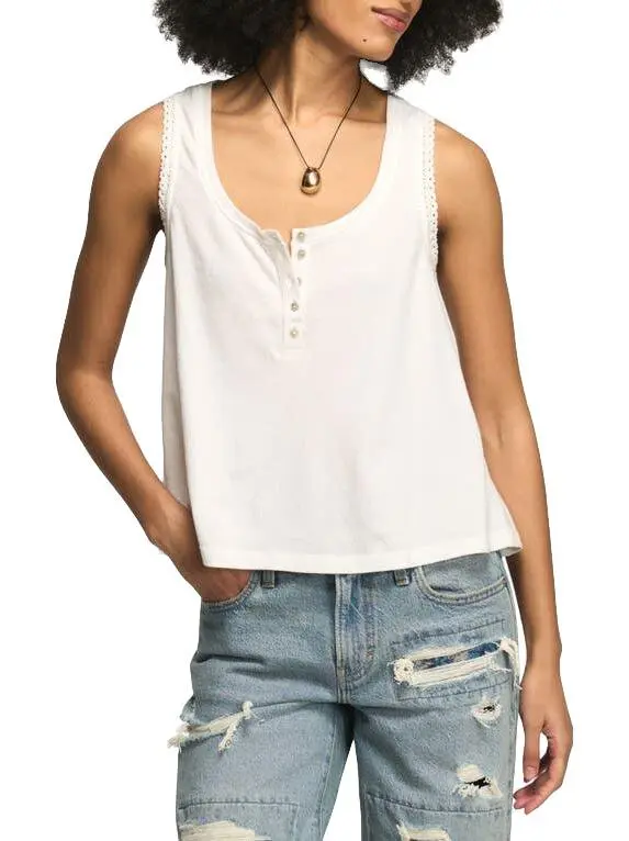Lucky Brand Lace Trim Henley Tank Top - Bright White