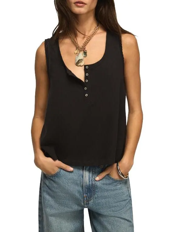 Lucky Brand Lace Trim Henley Tank Top - Jet Black