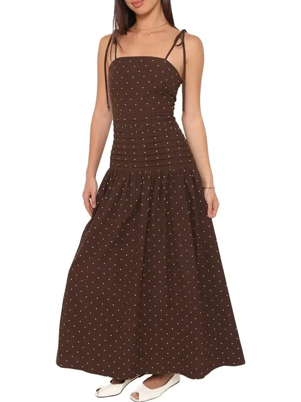PETAL & PUP Polka Dot Maxi Dress - Brown Polka Dot