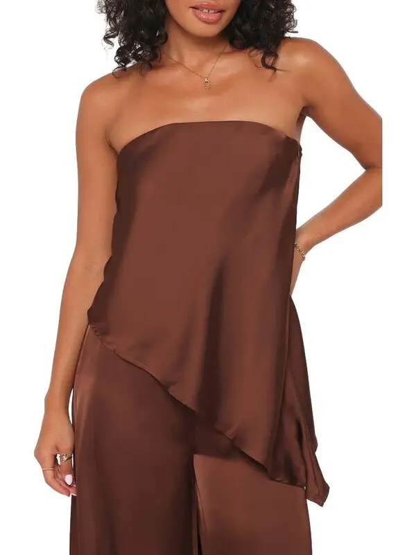PETAL & PUP Charmer Asymmetric Strapless Top - Dark Brown