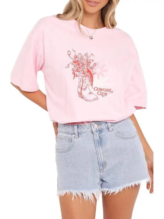 PETAL & PUP Alanna Cowgirl Club Cotton Oversize Graphic T-shirt - Pink
