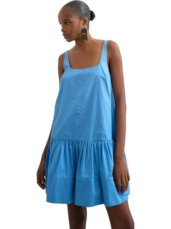 Topshop Square Neck Cotton Poplin Dress - Mblue