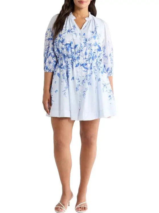 SUGARLIPS Floral Print V-neck Mini Dress - Light-blue