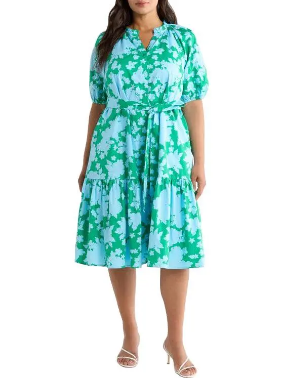 SUGARLIPS Floral Tiered Midi Dress - Blue-kelly