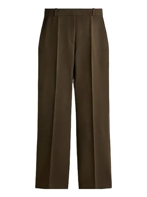 H&m Tailored Twill Trousers With Straight Legs - Dark Khaki Green