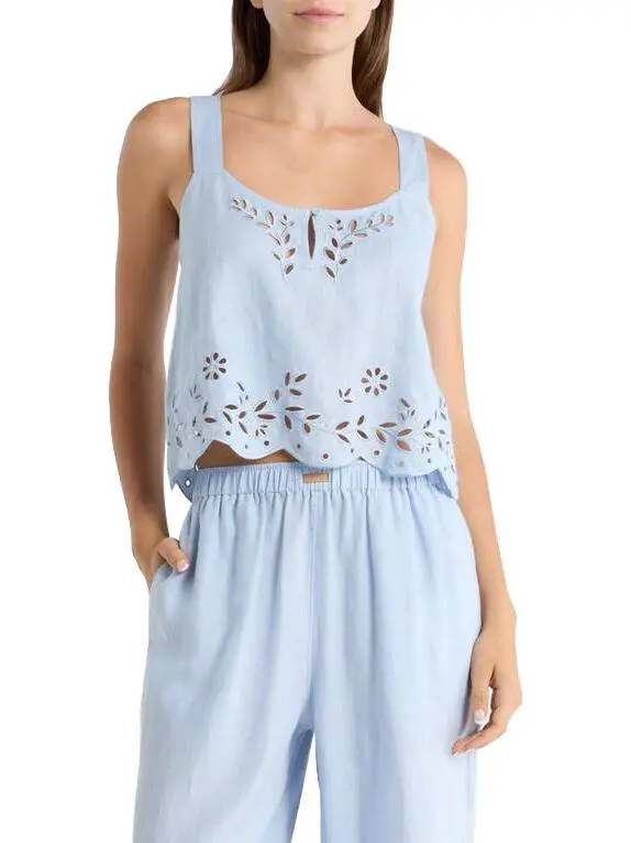 Lunya Embroidered Eyelet Linen Tank - Whisper Blue