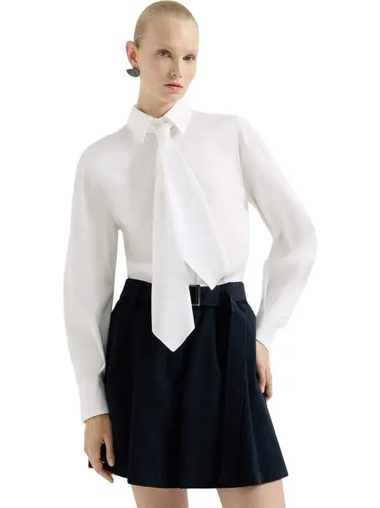 Brunello Cucinelli Cotton Poplin Shirt With Monili Detail And Detachable Collar Insert - White