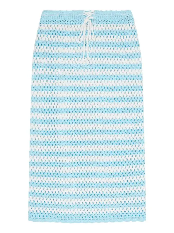 Simkhai Welles Striped Crocheted Cotton Midi Skirt - Blue