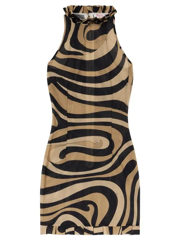 Emilio Pucci Pleated Printed Mesh Mini Dress - Neutrals