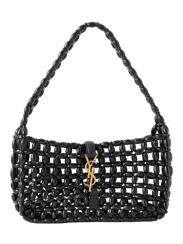 Saint Laurent Le 5 À 7 Mini Leather-trimmed Beaded Wood Shoulder Bag - Black