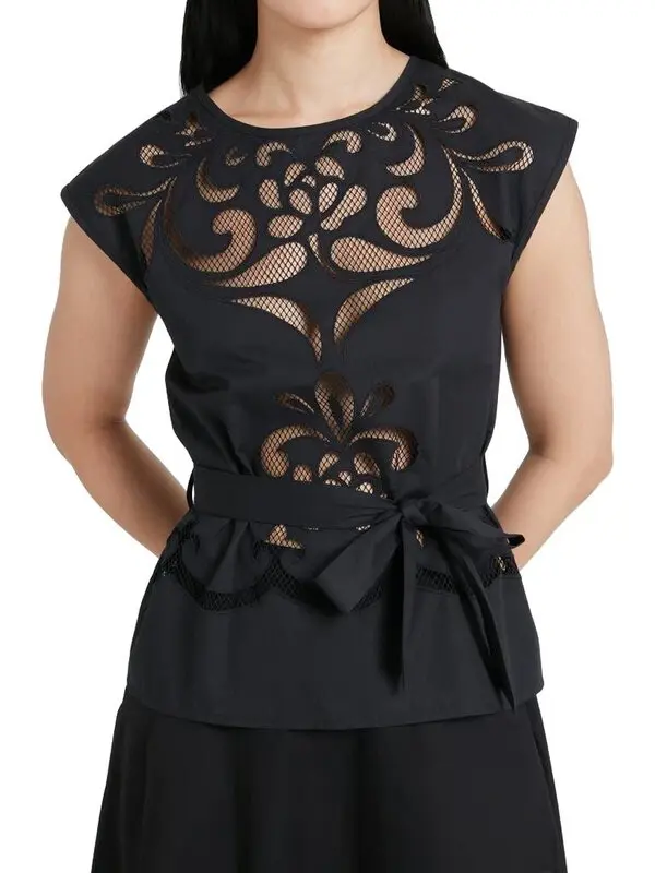 TEMPERLEY LONDON Sleeveless Broderie Anglaise Top With Optional Belt - Black