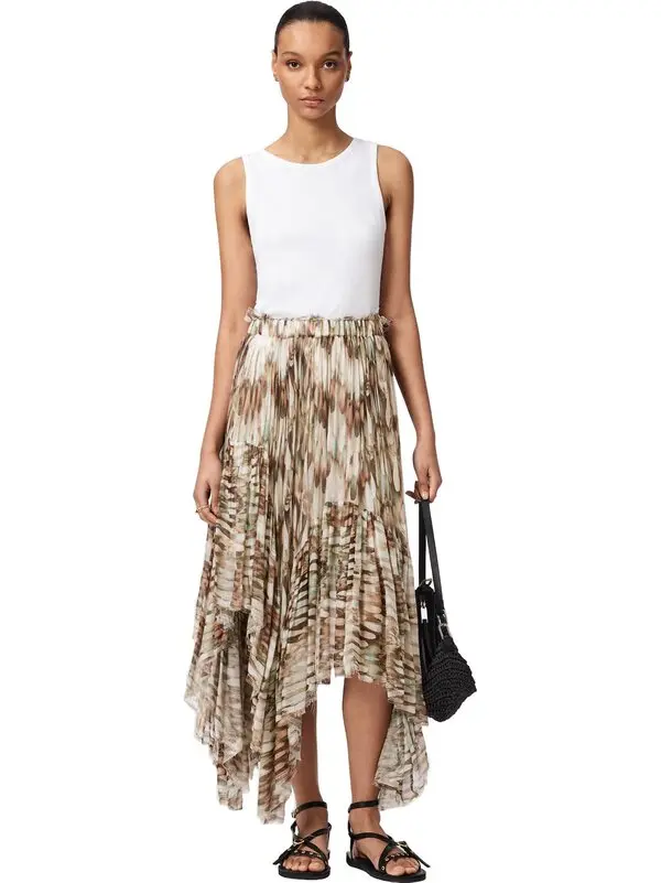 ALLSAINTS Danae Asymmetric Tiered Midi Skirt - Oceano Soft Pink