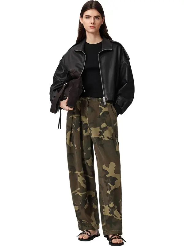 ALLSAINTS Becca Camo Denim Barrel Leg Pants - Green
