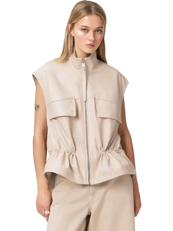 ALLSAINTS Flor Relaxed Fit Leather Gilet - White