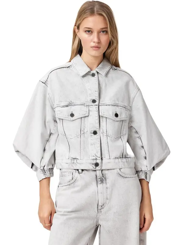 ALLSAINTS Luca Cropped Denim Jacket - Grey