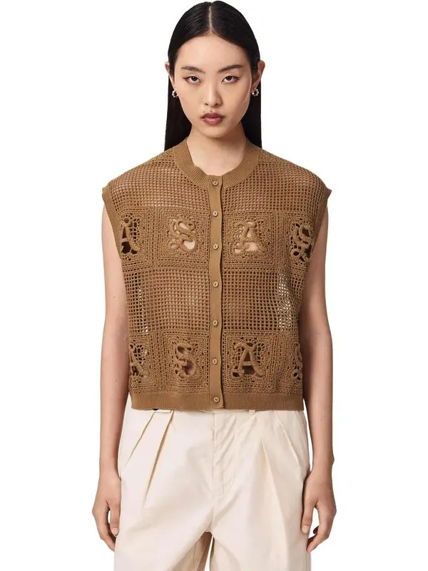 ALLSAINTS Kyra Open Knit Crochet Cotton Vest - Pinto Brown