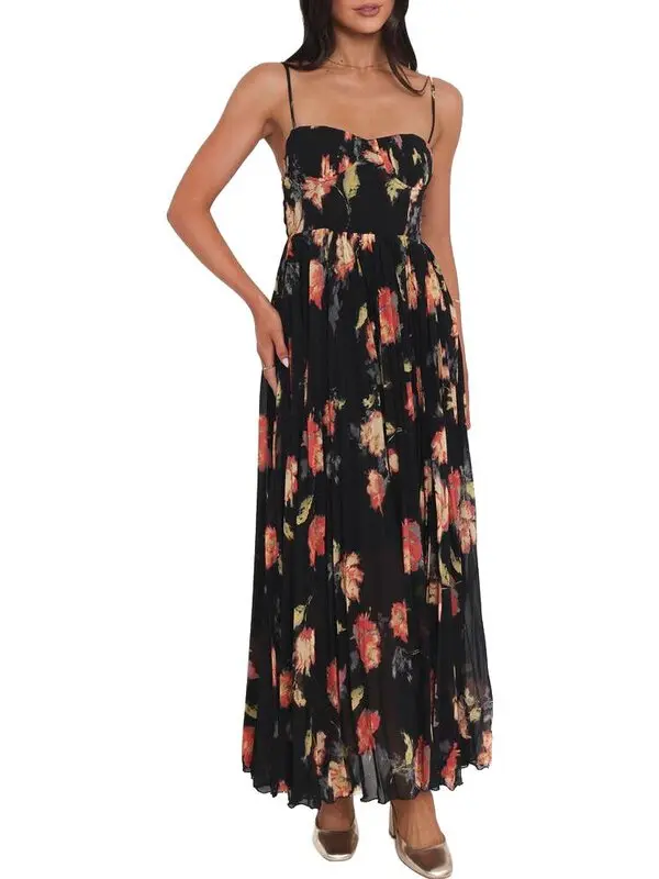 PETAL & PUP Achanti Floral Pleated Maxi Dress - Black Multi