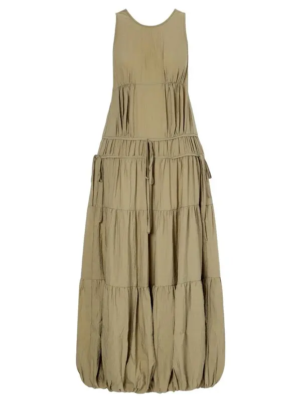 Co Tiered Midi Dress With Drawstring Detail - Green