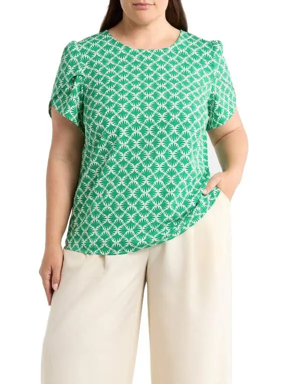 Anne Klein Geometric Print Knit Top - Tropical Green/white Dove