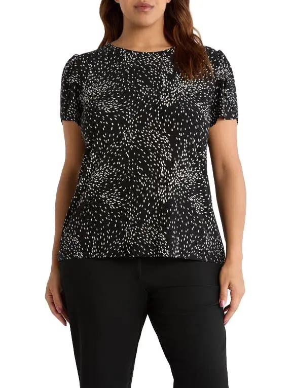 Anne Klein Swirling Dot Print Tulip Sleeve Top - Anne Black/white Dove