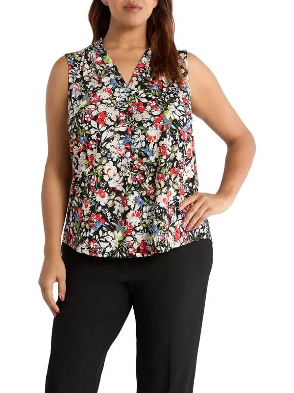 Anne Klein Abstract Print V-neck Knit Top - Anne Black Multi