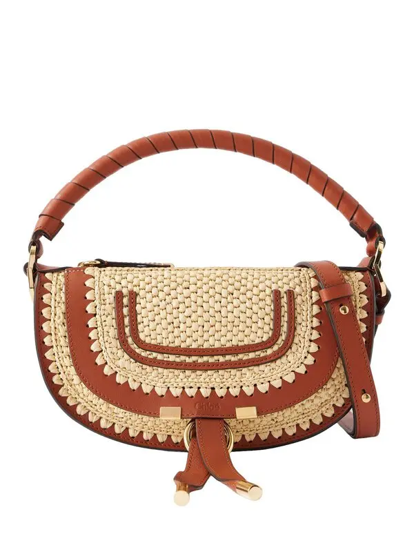 Chloé Marcie Leather-trimmed Raffia Shoulder Bag - Brown