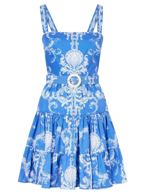 Borgo De Nor Freddie Printed Belted Cotton Mini Dress - Blue