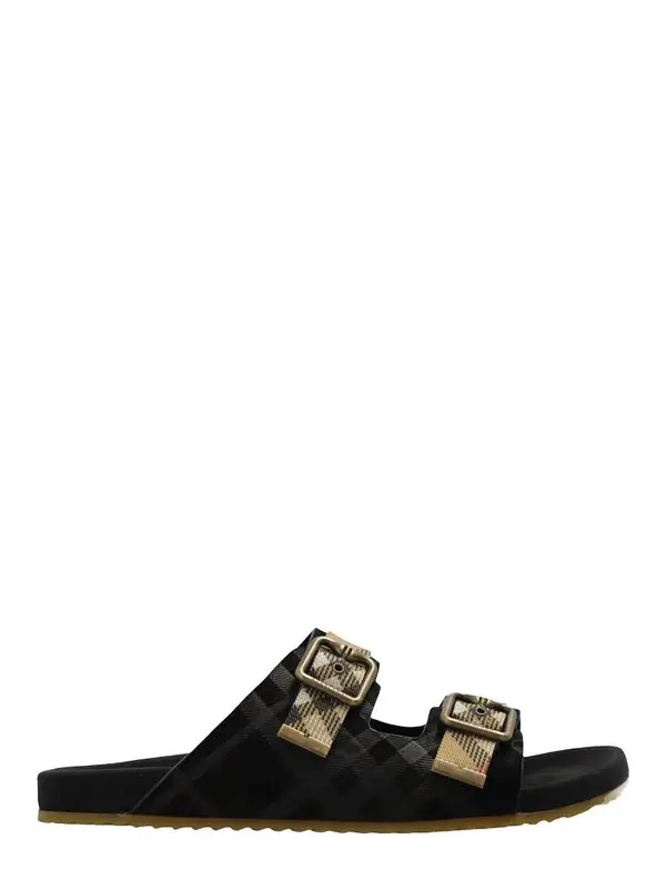 Burberry Check Buckled Slides - Black