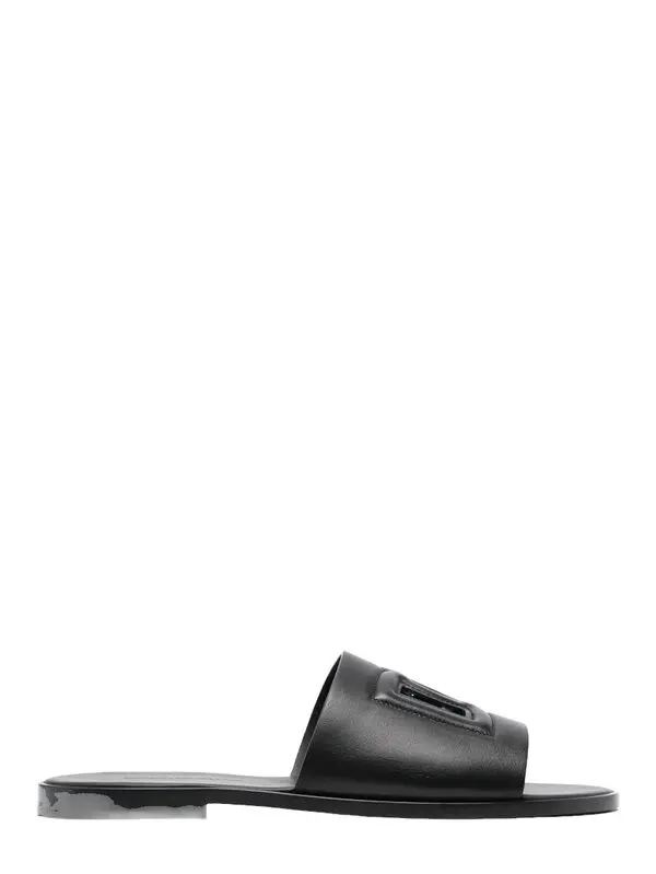 Dolce & Gabbana Leather Dg Cutout Slides - Black