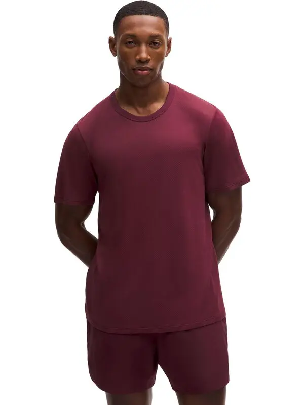 Lululemon Fast And Free Short Sleeve Shirt Technical Running Apparel - Burgundy Bay