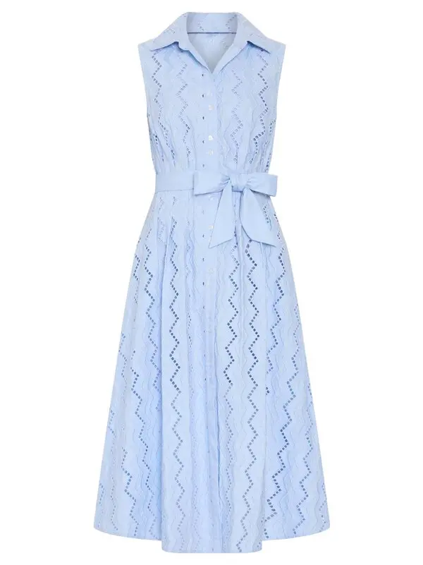 MILLY Leya Eyelet Midi Dress - Blue