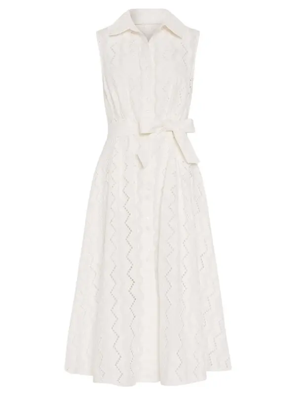 MILLY Leya Eyelet Midi Dress - White