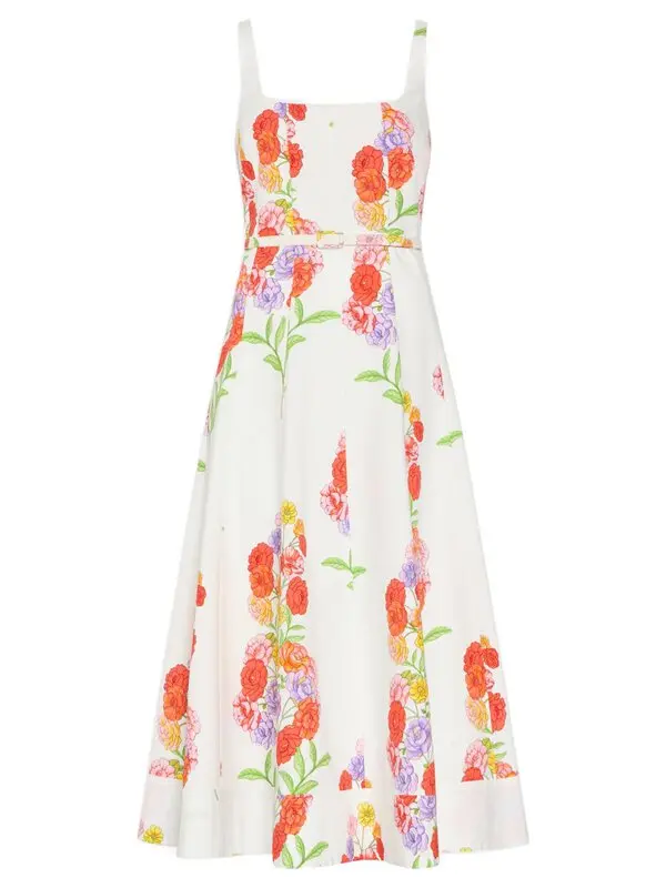MILLY Nia Printed Cotton Poplin Midi Dress - White