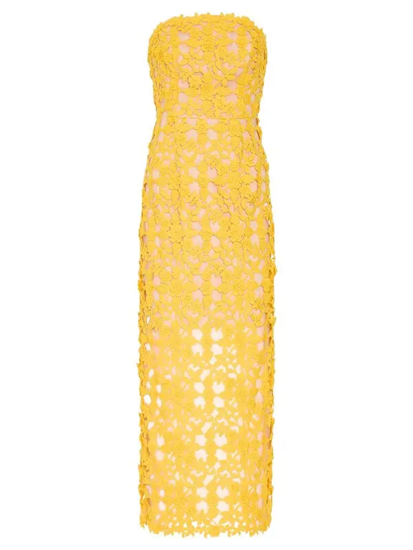 MILLY Kait Strapless Crochet Lace Midi Dress - Yellow