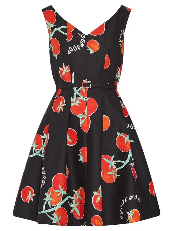 MILLY Off The Shoulder Printed Mini Dress - Black/red