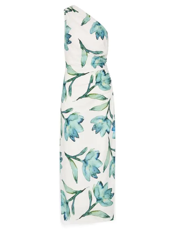 MILLY Leah Printed One-shoulder Midi Dress - White